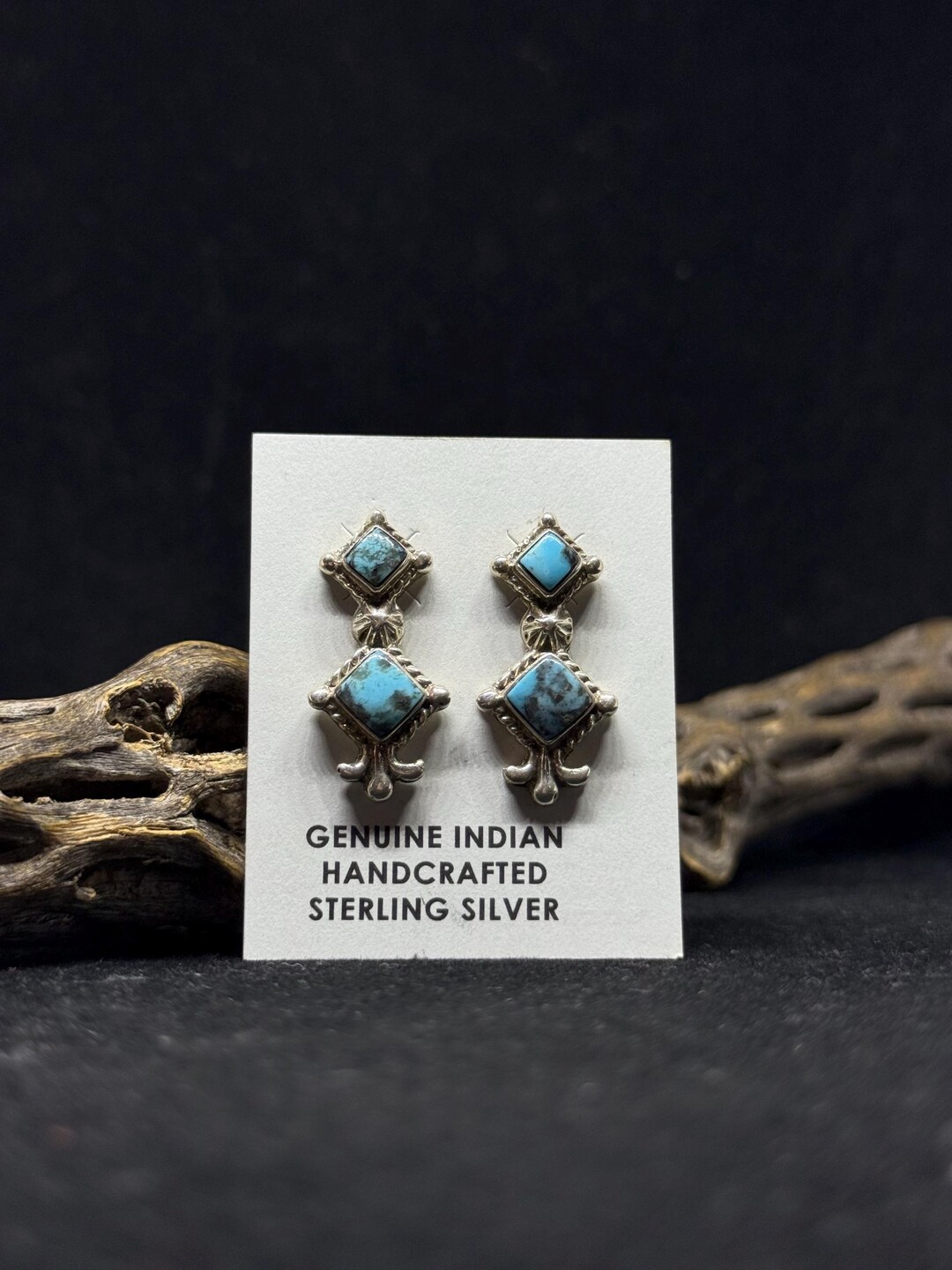 Handmade Native American Navajo King Man Turquoise Sterling Silver Post ...