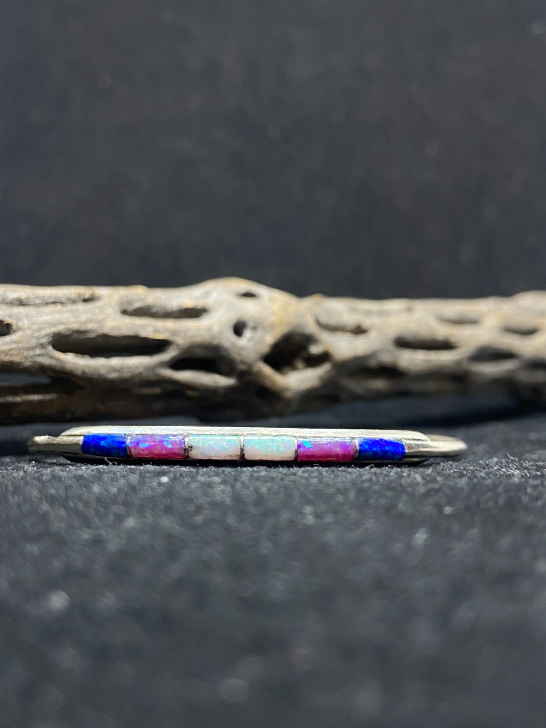 Handmade Native American Zuni Inlay Sterling Silver White, Pink & Blue ...