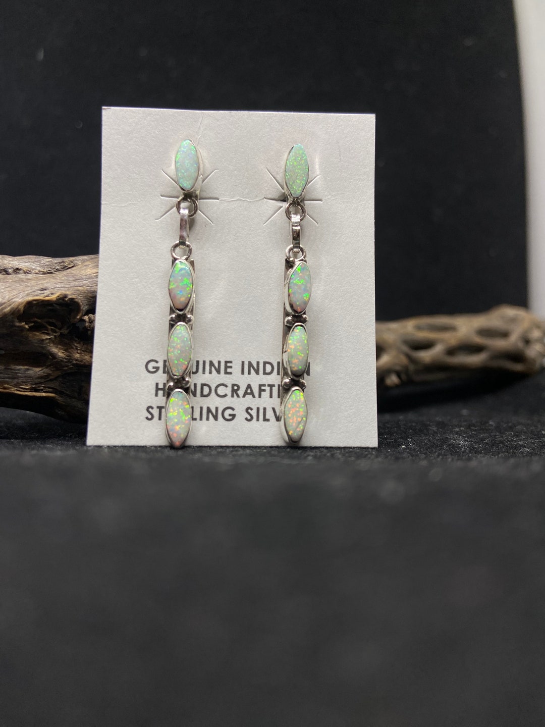 Handmade Native American Zuni White Fire Opal Sterling Silver Dangle ...