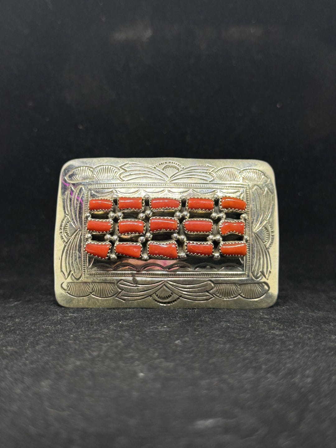 Handmade Native American Navajo Ox Blood Coral Sterling Silver Belt ...
