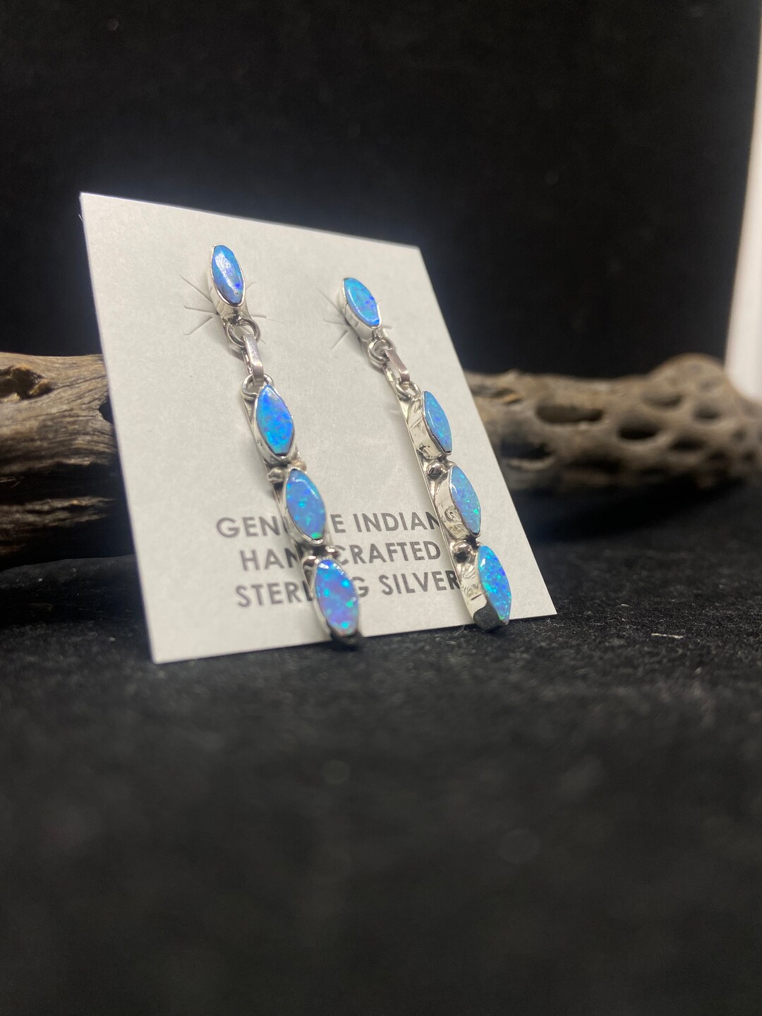 Handmade Native American Zuni Blue Fire Opal Sterling Silver Dangle ...