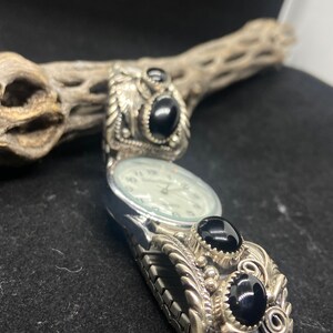 Handmade Native American Navajo Black Onyx Leaf Sterling Silver Mens ...