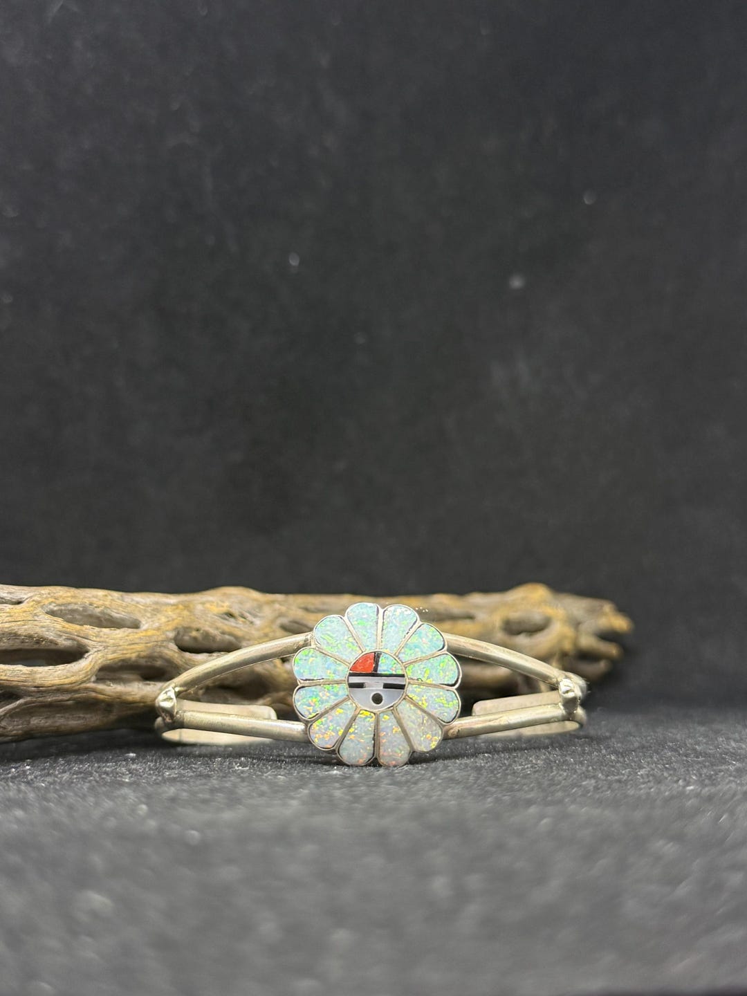 Handmade Native American Zuni Inlay White Fire Opal & Mother of Pearl ...