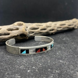 Handmade Native American Zuni Inlay Multicolor / Multi Stone Sterling ...
