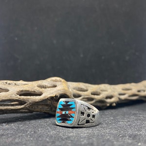 Handmade Native American Zuni Inlay Multi-color / Multistone Sterling ...