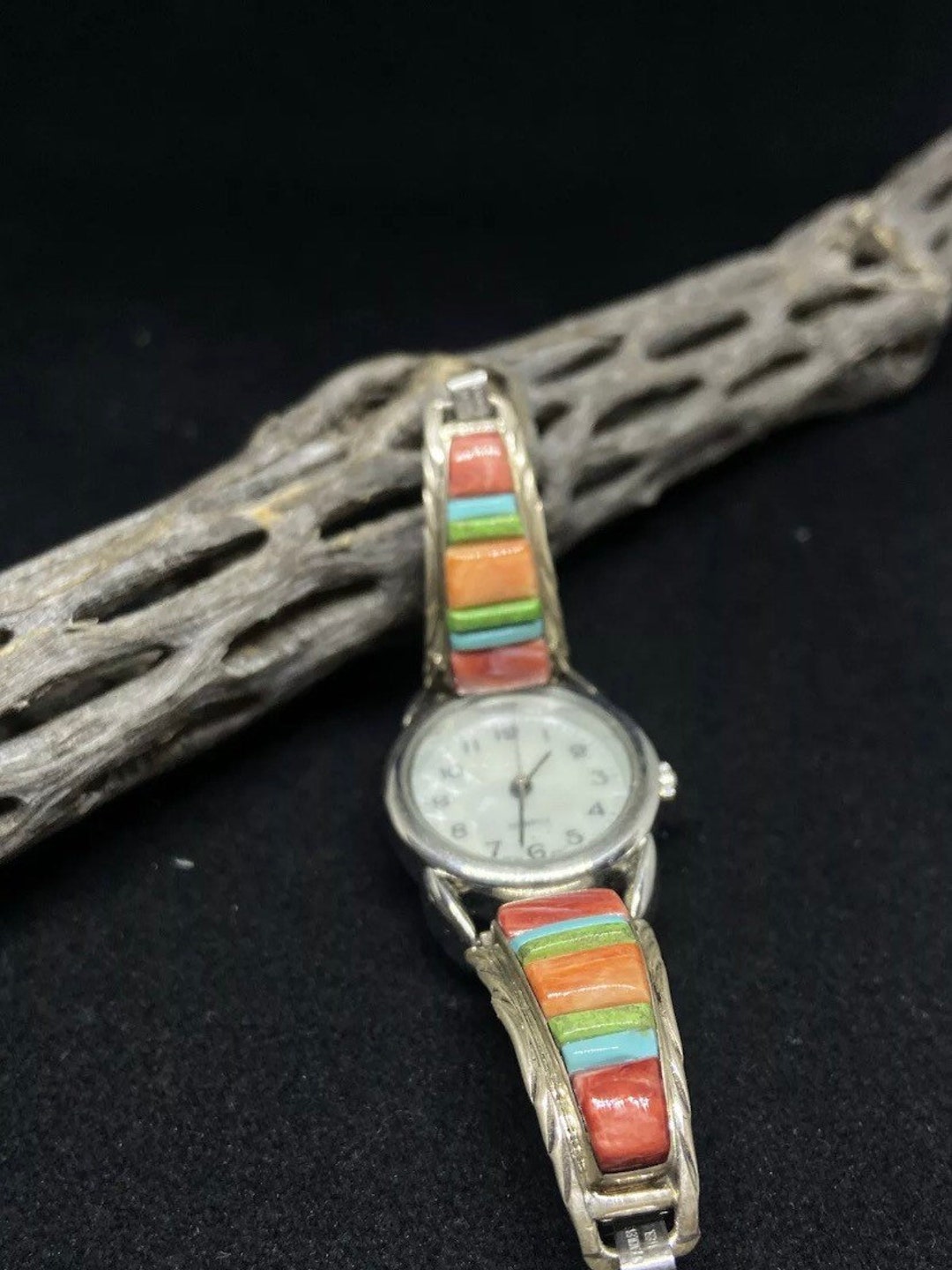 Handmade Native American Navajo Raised Inlay Multi-color Sterling ...