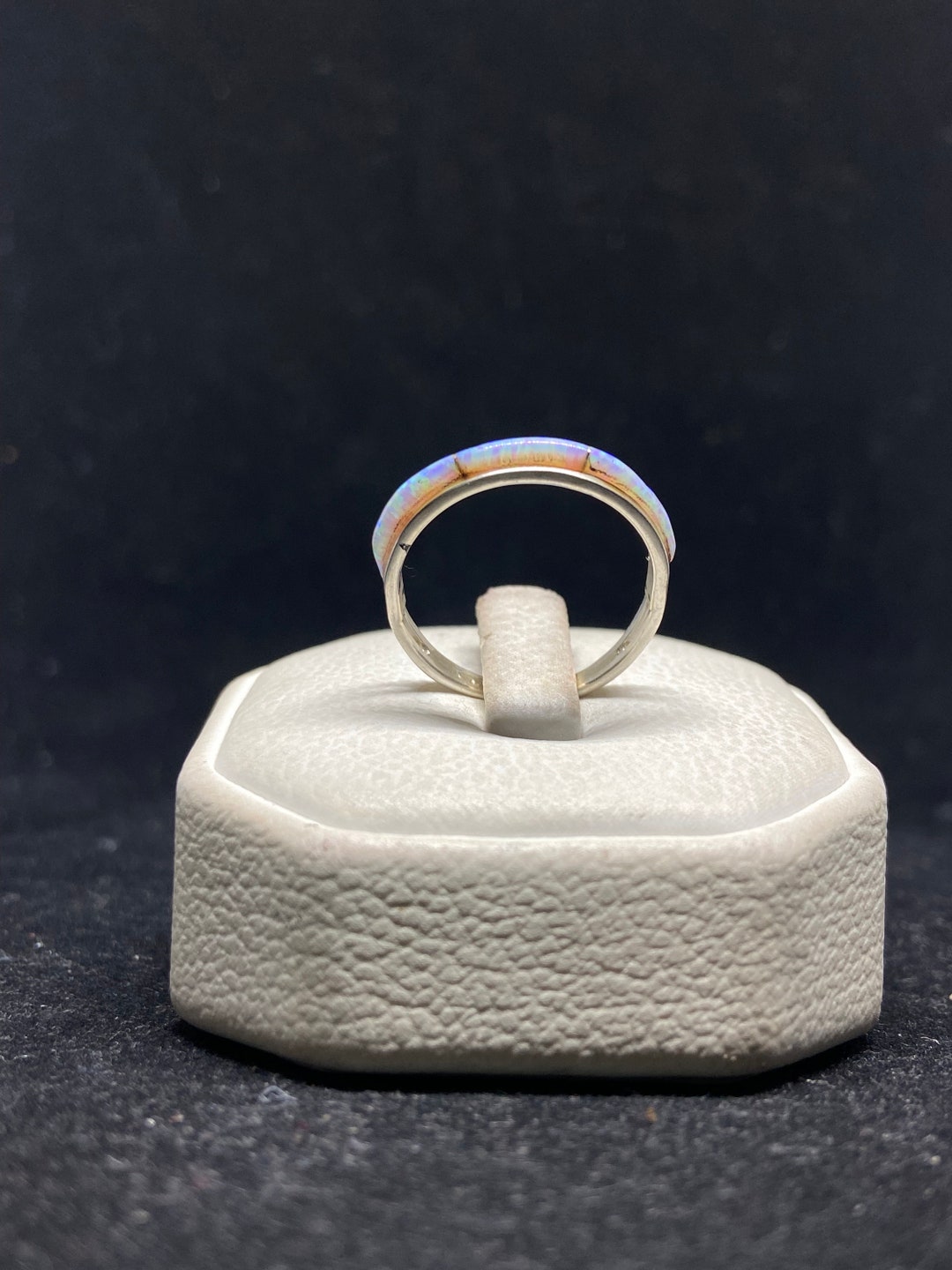 Handmade Native American Zuni Inlay White Fire Opal Sterling Silver ...