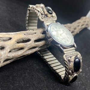 Handmade Native American Navajo Black Onyx Leaf Sterling Silver Mens ...