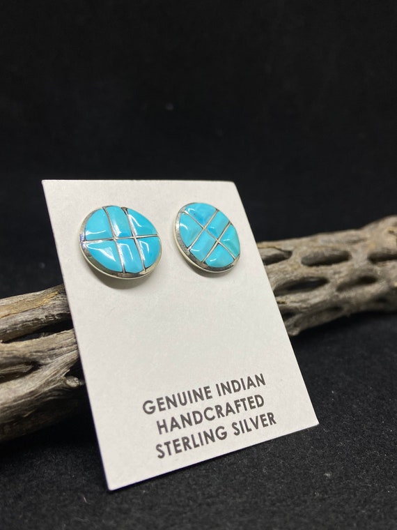 Handmade Native American Zuni Inlay Sleeping Beauty Turquoise - Etsy