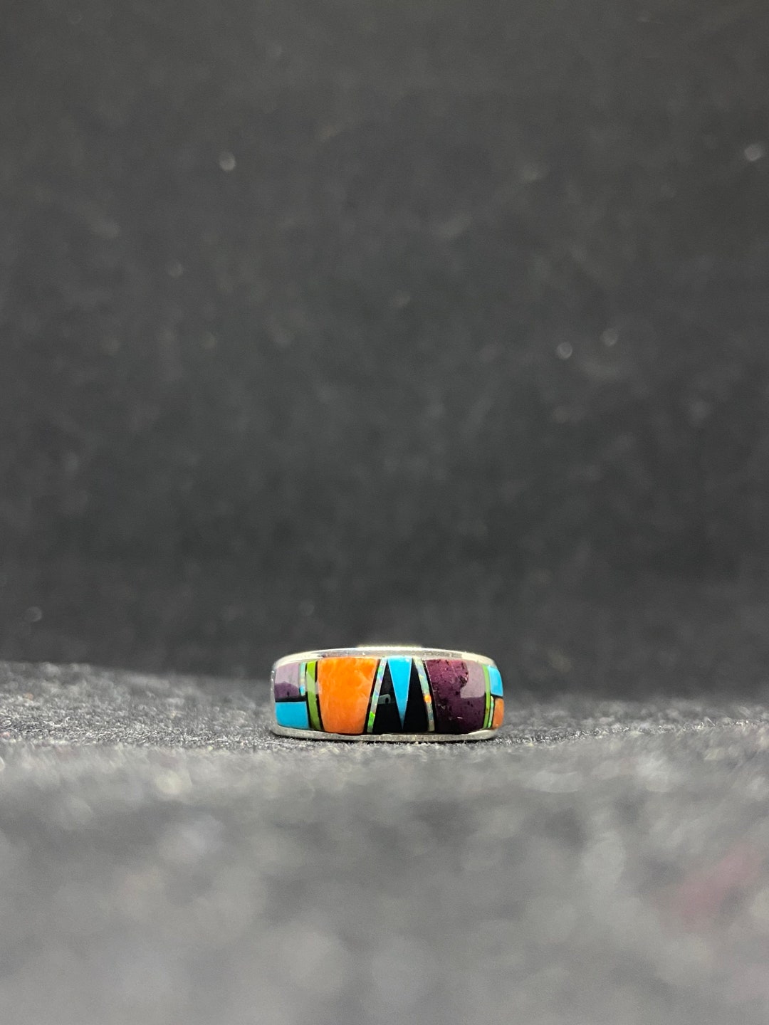 Handmade Native American Navajo Inlay Multi Stone / Multi Color Orange ...