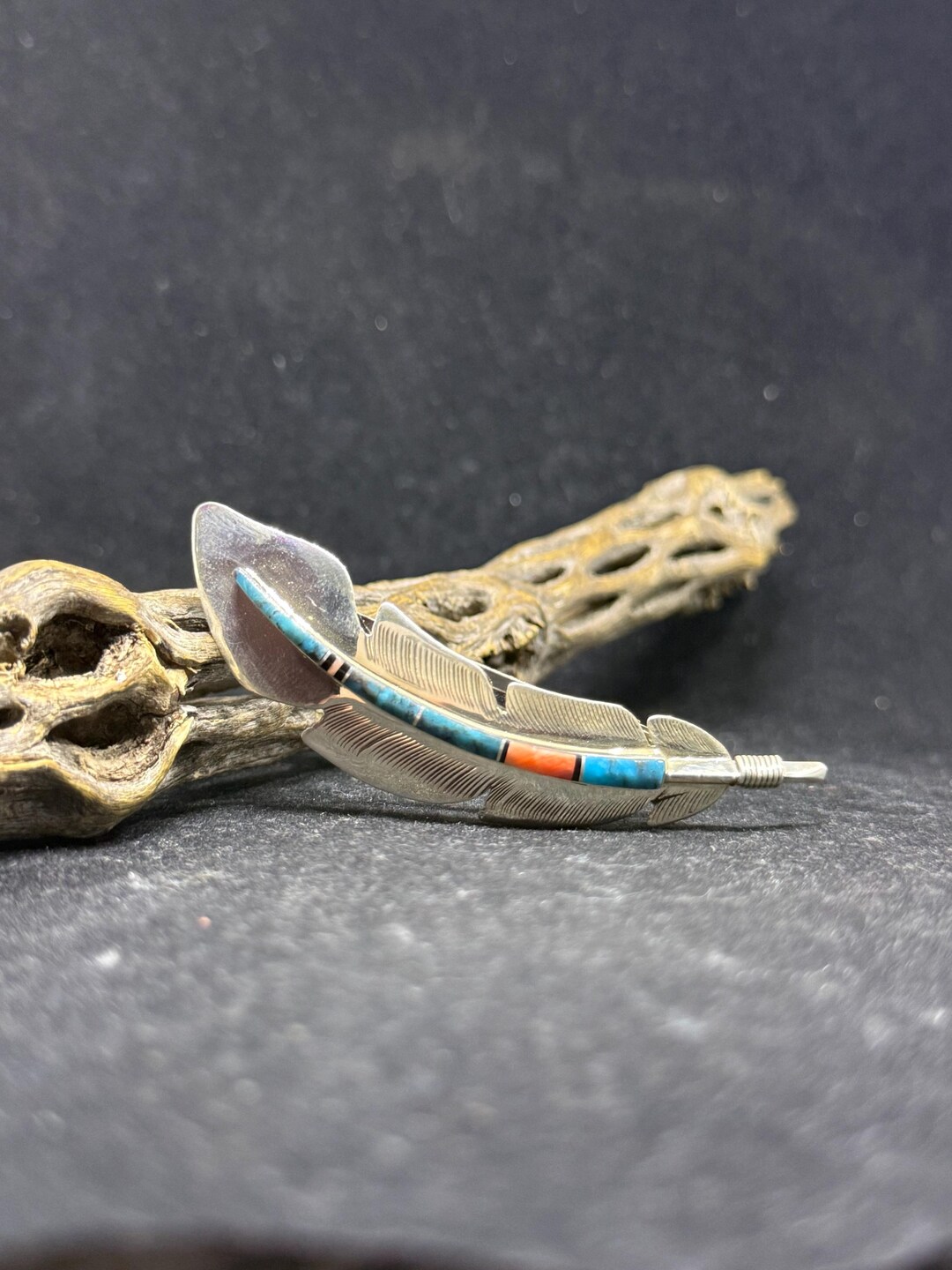Handmade Native American Zuni Inlay King Man Turquoise, Jet & Orange ...