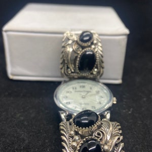 Handmade Native American Navajo Black Onyx Leaf Sterling Silver Mens ...