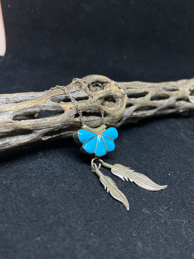Handmade Native American Zuni Inlay Sleeping Beauty Turquoise Flower ...