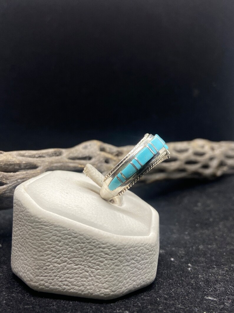 Handmade Native American Zuni Inlay Sleeping Beauty Turquoise - Etsy