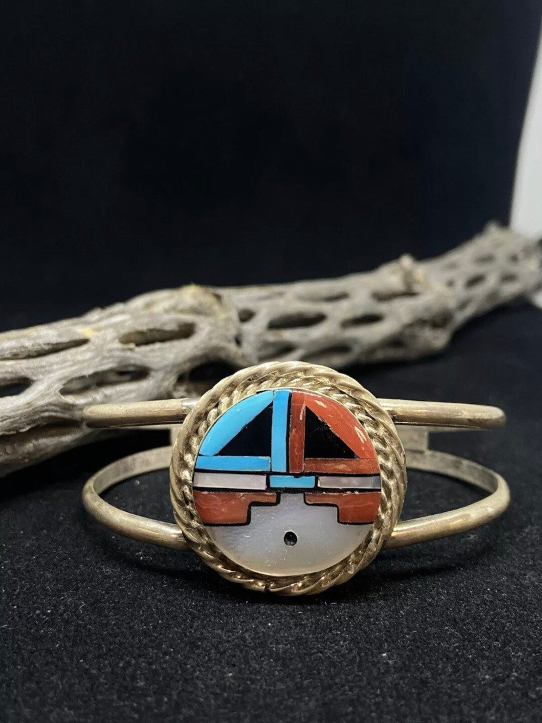 Handmade Native American Zuni Inlay Multi-color Zuni Sun Face Sterling ...