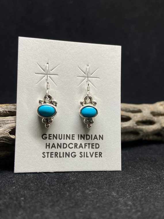 Handmade Native American Navajo Sleeping Beauty Turquoise Sterling Silver Dangle Earrings Etsy