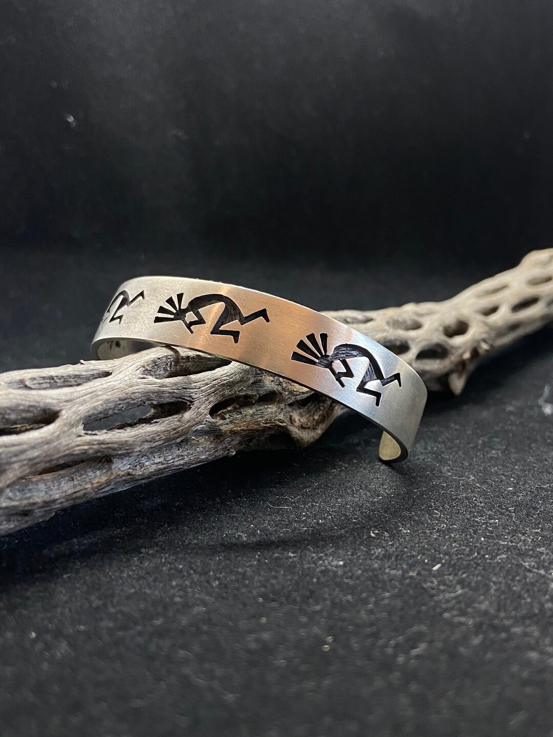 Handmade Native American Hopi Overlay Plain Stamped Sterling Silver ...