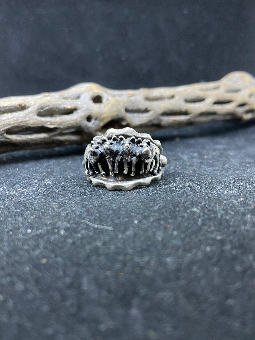Handmade Native American Navajo Plain Sterling Silver Wolf Mens Ring ...