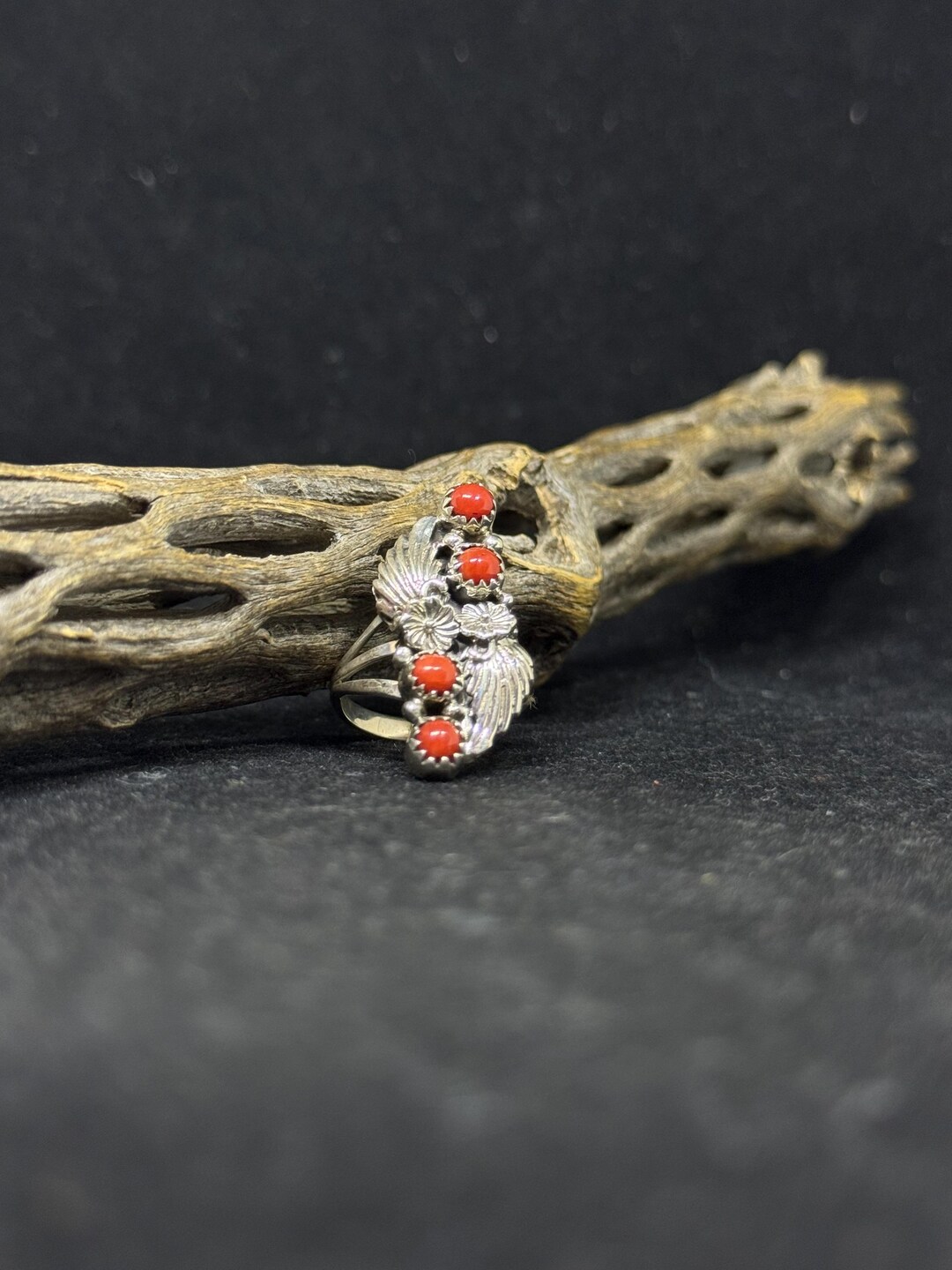 Handmade Native American Navajo Ox Blood Coral Sterling Silver Leaf ...