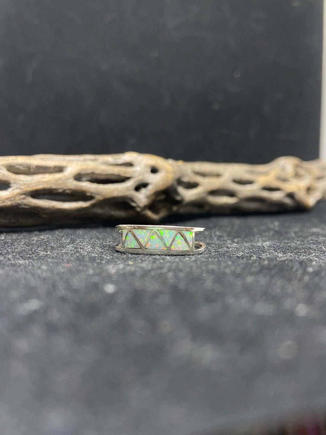 Handmade Native American Zuni Inlay White Fire Opal Sterling Silver ...