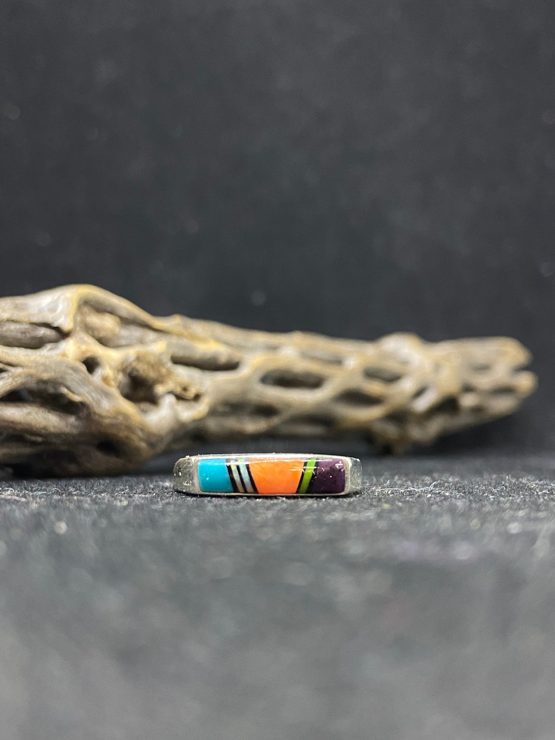 Handmade Native American Navajo Inlay Multi Stone / Multicolor Sterling ...