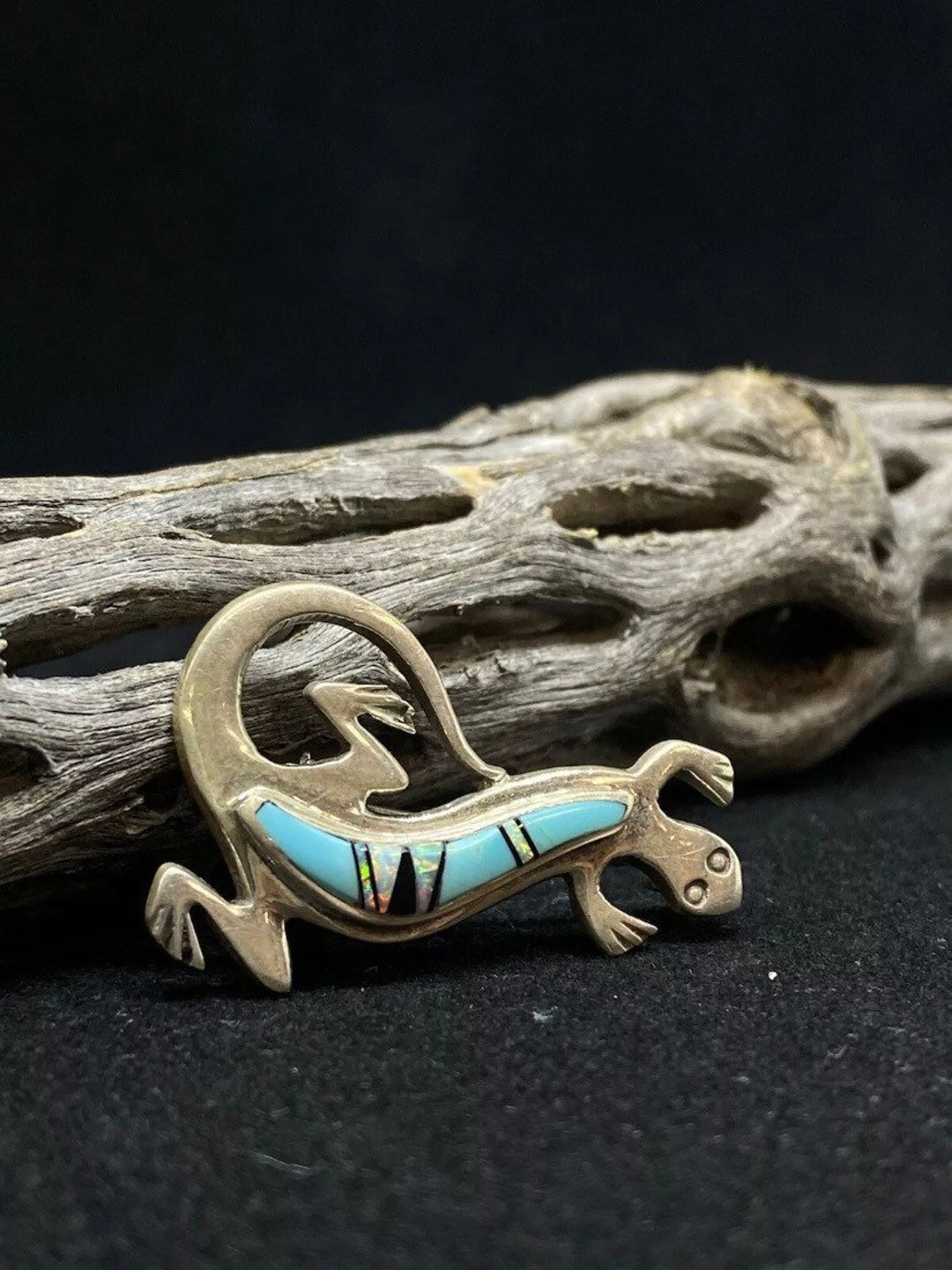 Handmade Native American Zuni Inlay Lizard Sleeping Beauty Turquoise ...