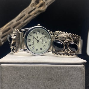 Handmade Native American Navajo Black Onyx Leaf Sterling Silver Mens ...