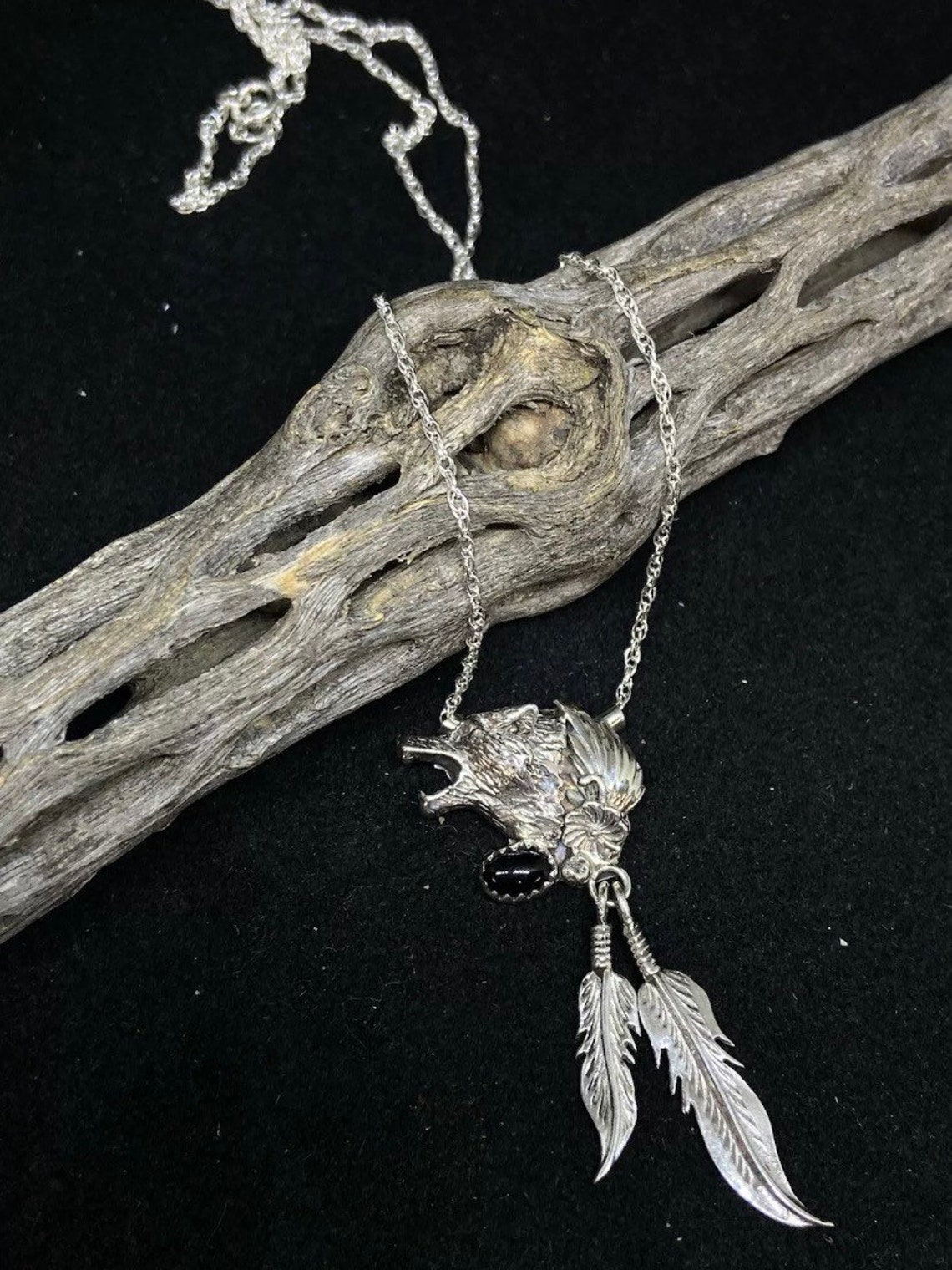 Handmade Native American Navajo Black Onyx Wolf Sterling - Etsy