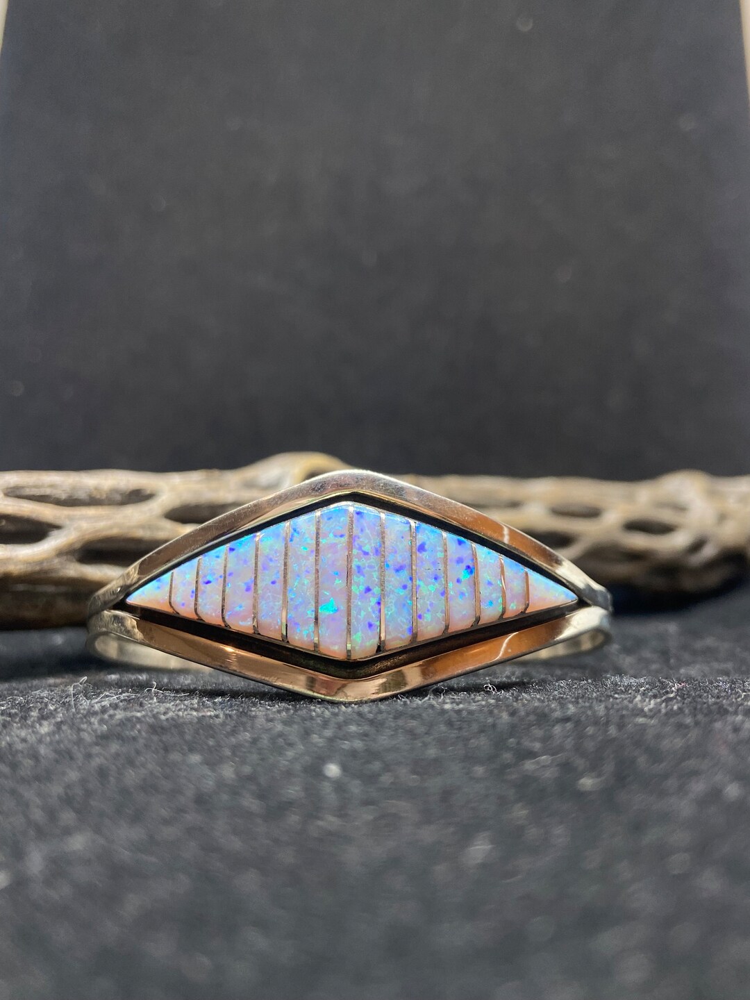 Handmade Native American Zuni Inlay White Fire Opal Sterling Silver ...