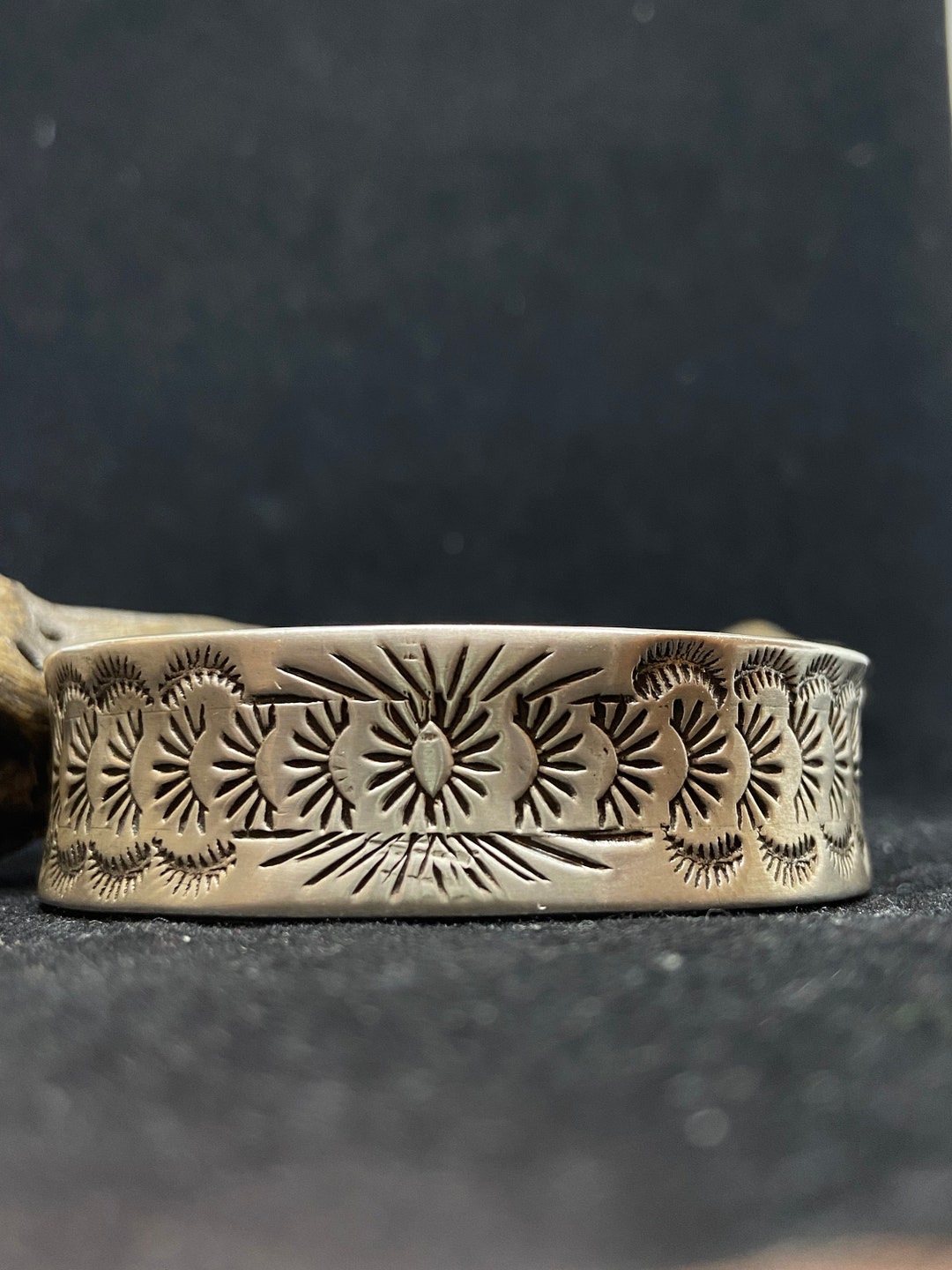 Handmade Native American Navajo Plain Sterling Silver Stamped Cuff ...