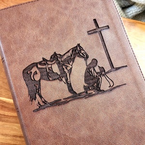 Praying Cowboy Leather Bible | Personalized Bible With Cowboy ...