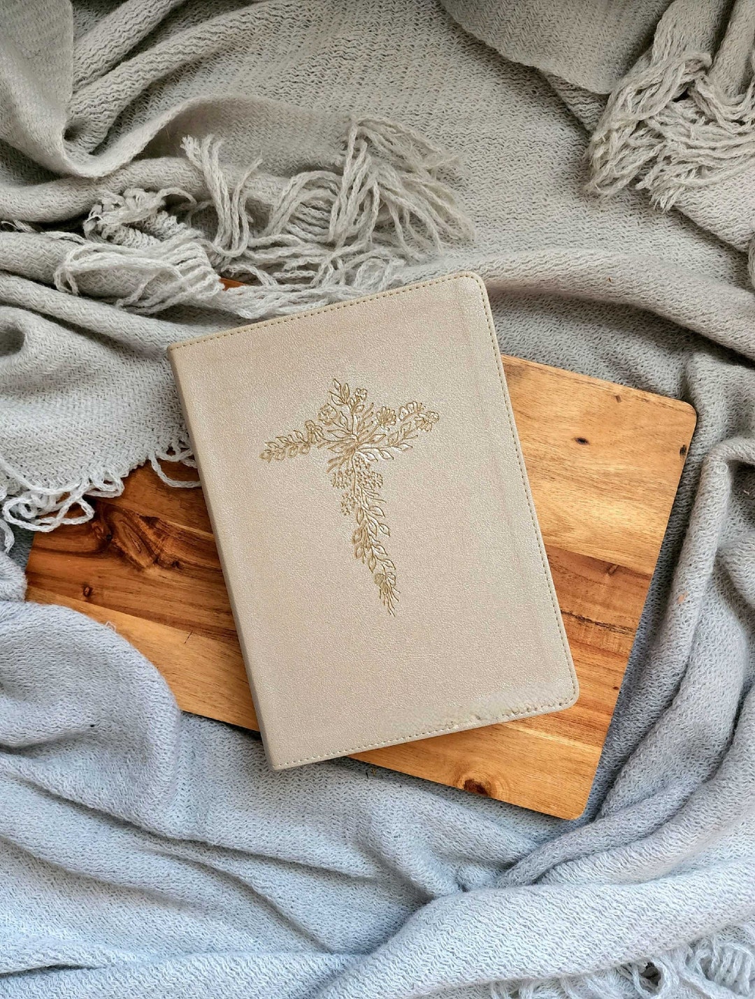 Floral Cross Engraved CSB Leather Bible | Champagne Personalized ...
