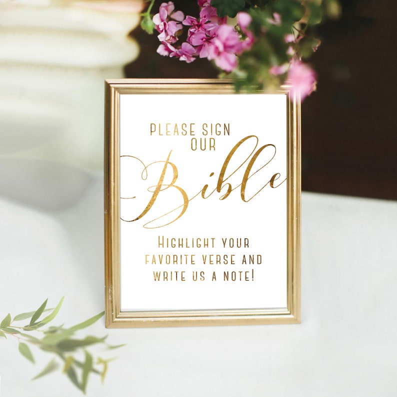 Gold Bible Guest Book Sign, Sign Our Bible Sign, Highlight Your ...