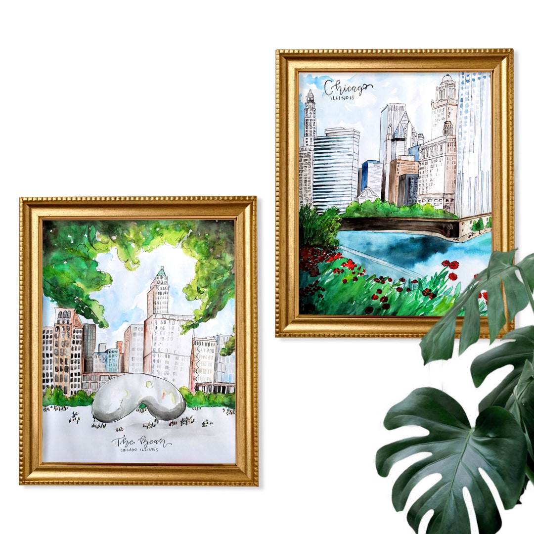Chicago Wall Art Print Set | Chicago Watercolor Prints | Chicago Wall ...