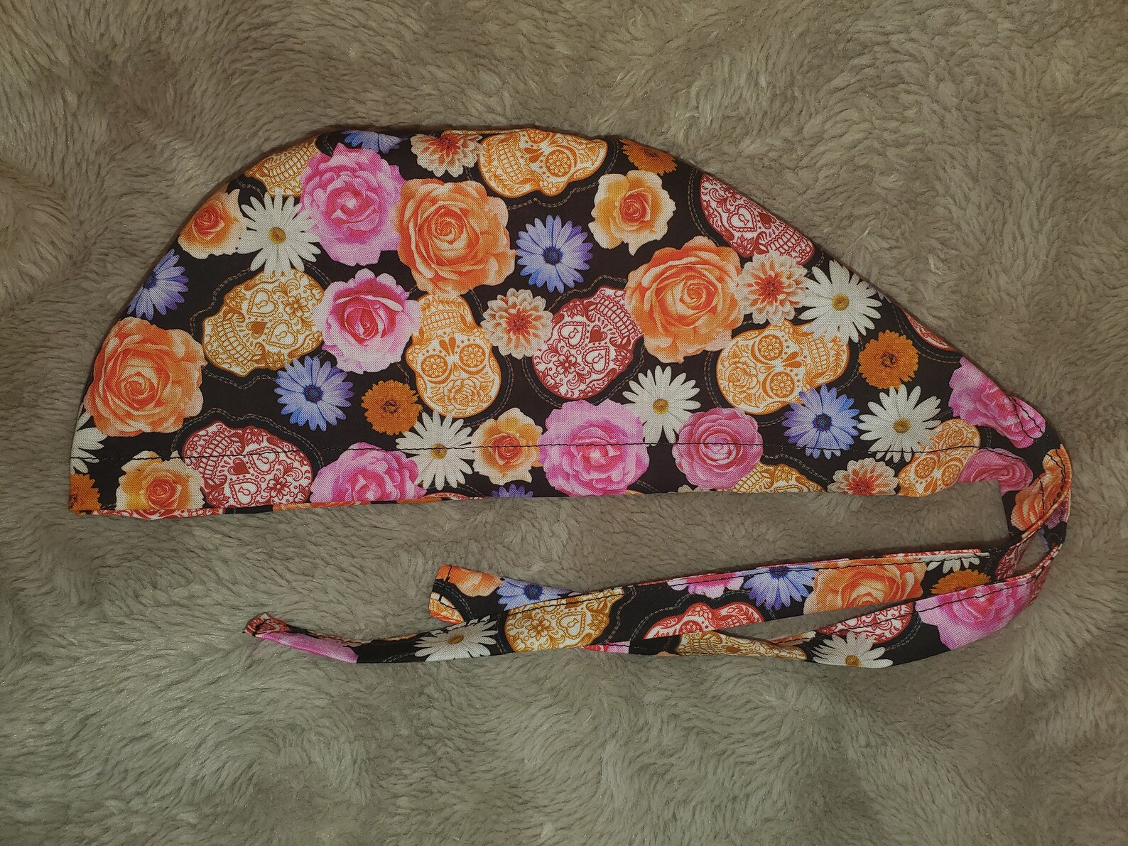 Sugar Skulls & Roses Scrub Cap 100% Cotton Buttons | Etsy