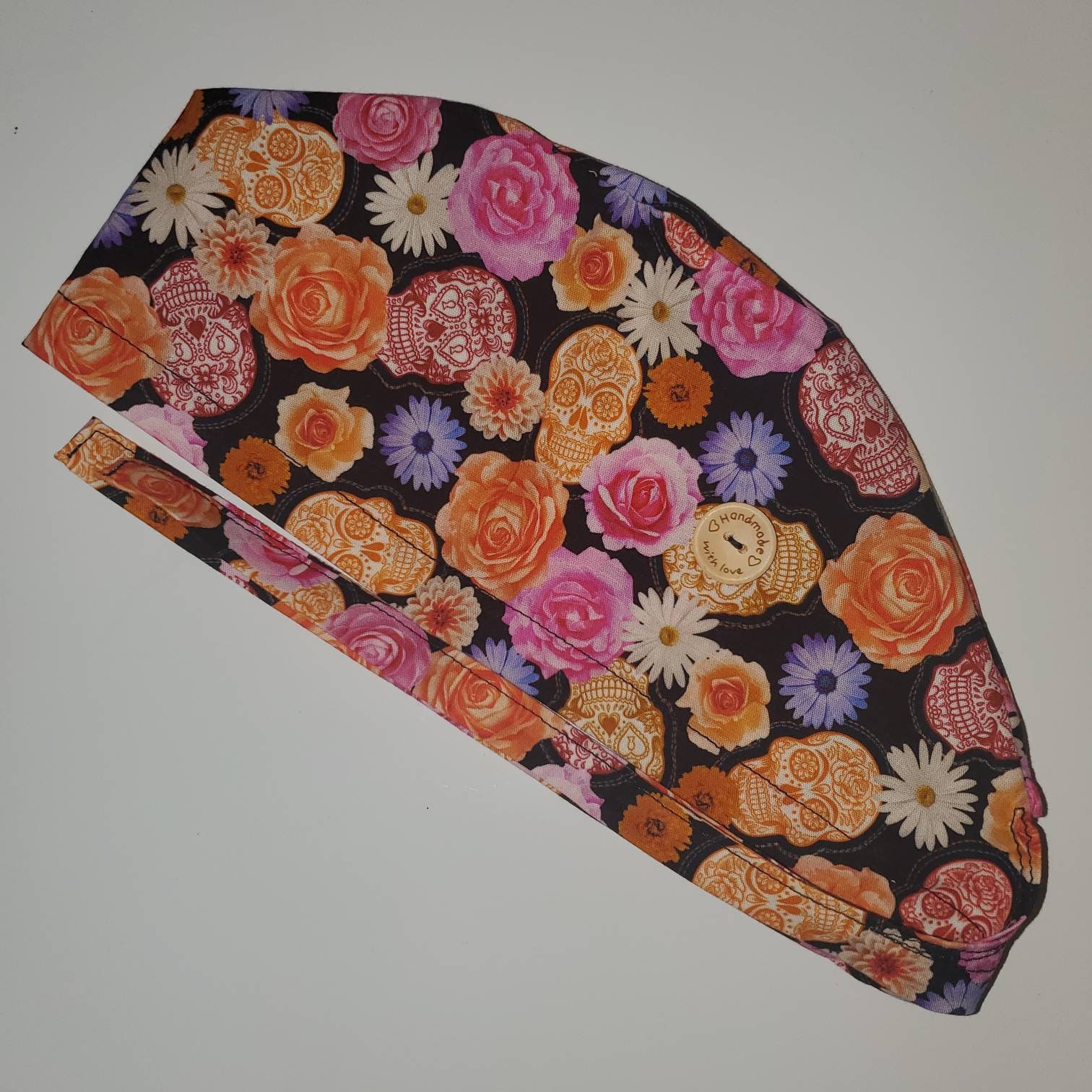 Sugar Skulls & Roses Scrub Cap 100% Cotton Buttons - Etsy