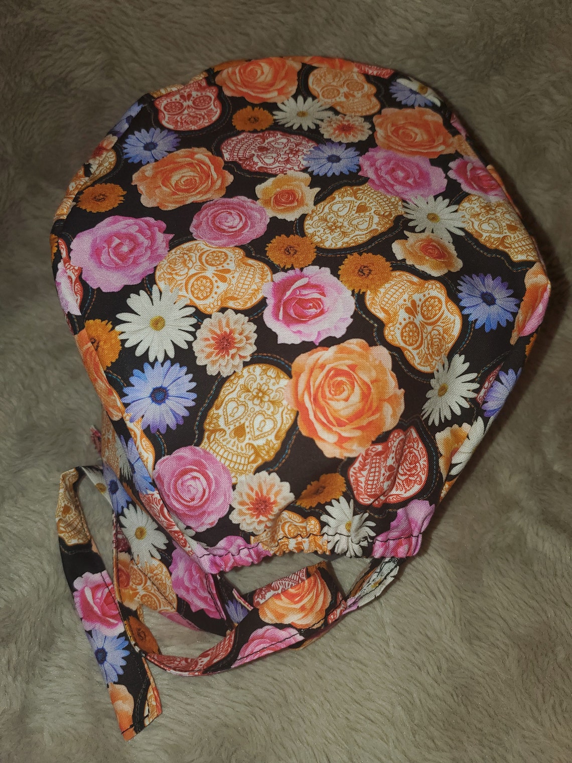 Sugar Skulls & Roses Scrub Cap 100% Cotton Buttons - Etsy