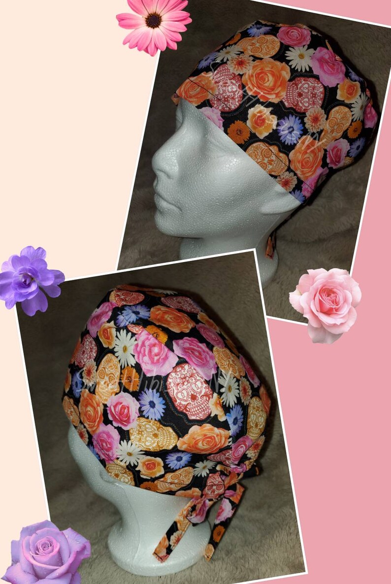 Sugar Skulls & Roses Scrub Cap 100% Cotton Buttons - Etsy