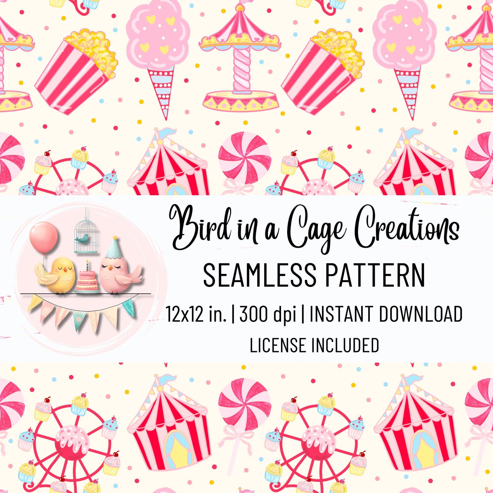 Carnival Seamless Pattern 300 DPI PNG Download Cute Pink Circus Digital ...