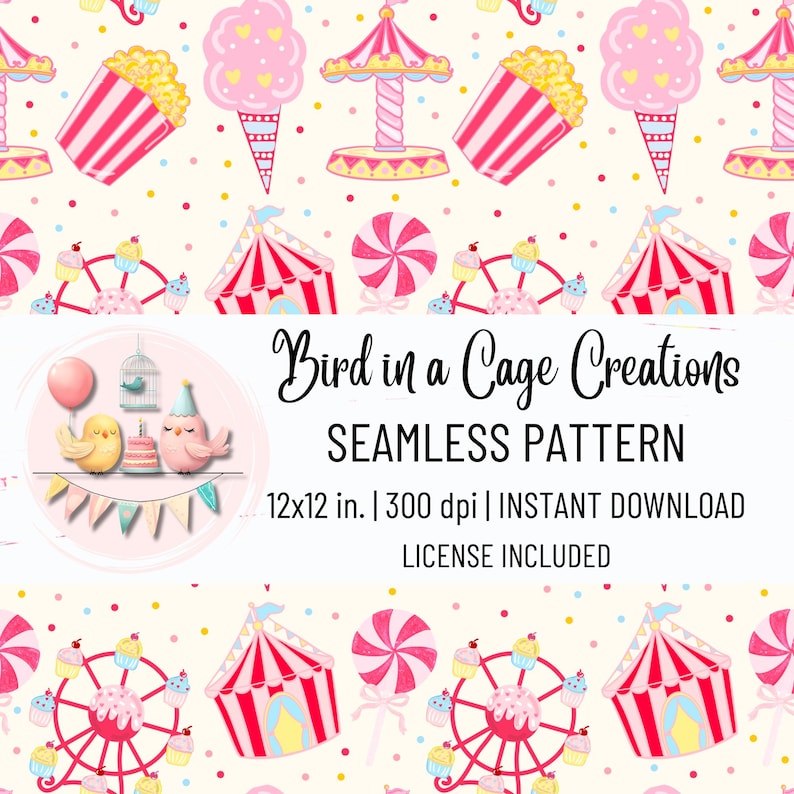 Carnival Seamless Pattern 300 DPI PNG Download Cute Pink Circus Digital ...