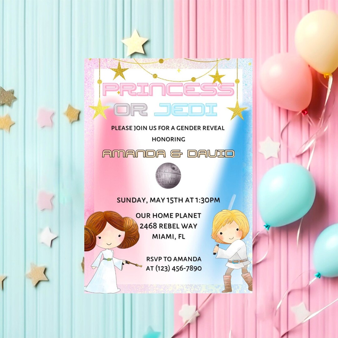 Editable Star Wars Gender Reveal Invitation Template. Princess or Jedi ...