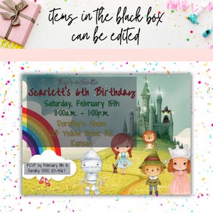 Editable Oz Birthday Invitation Template. Wizard of Oz Inspired Digital ...