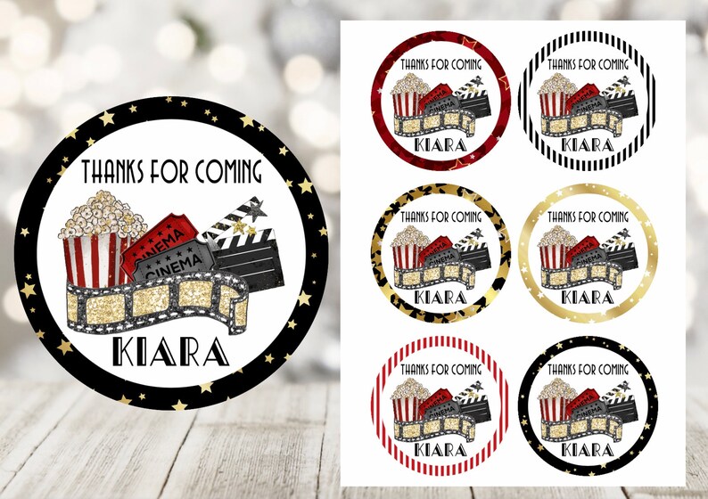Movie Stickers. Personalized Party Favor Labels. Movie Theme Stickers ...