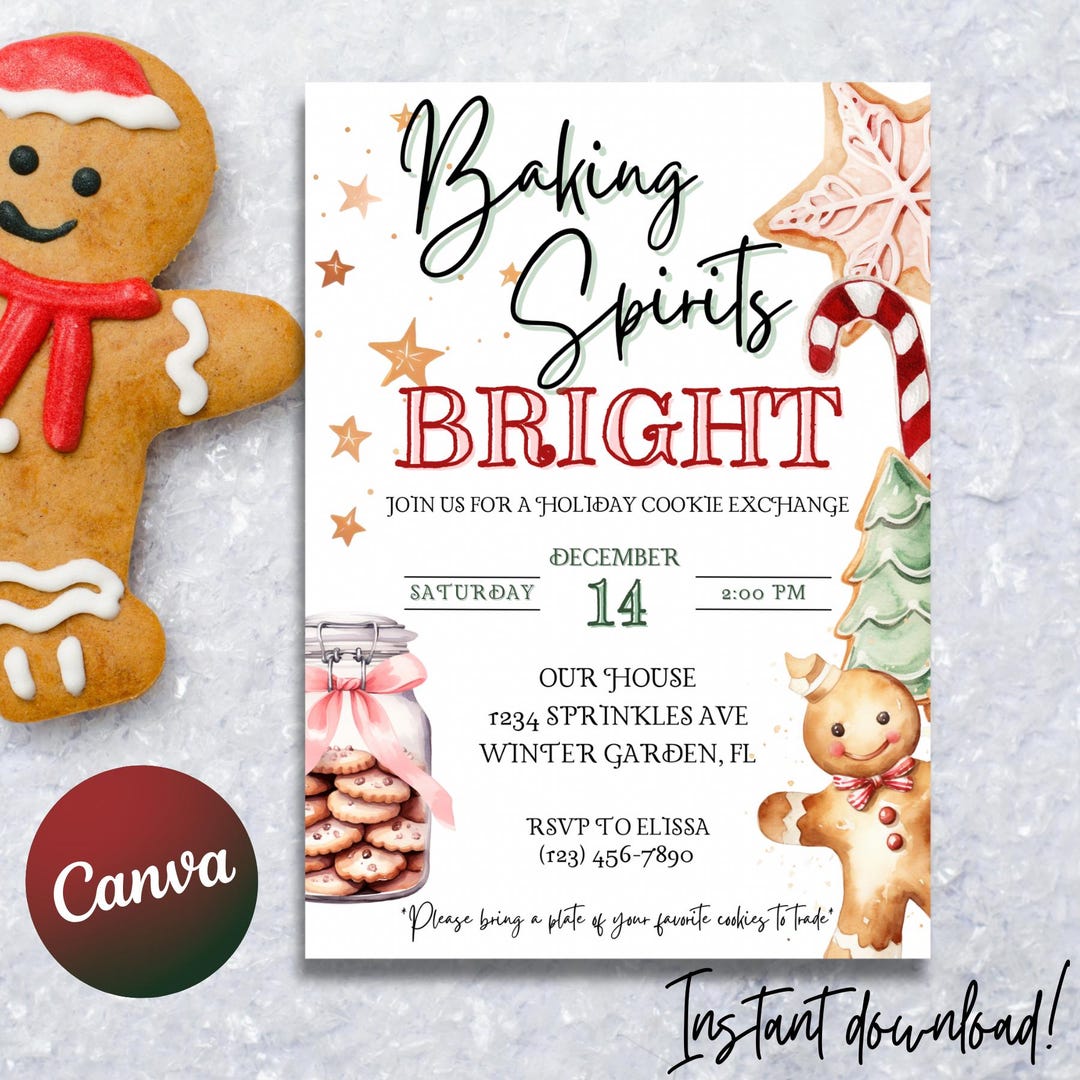Editable Cookie Christmas Party Invitation. Baking Spirits Bright ...