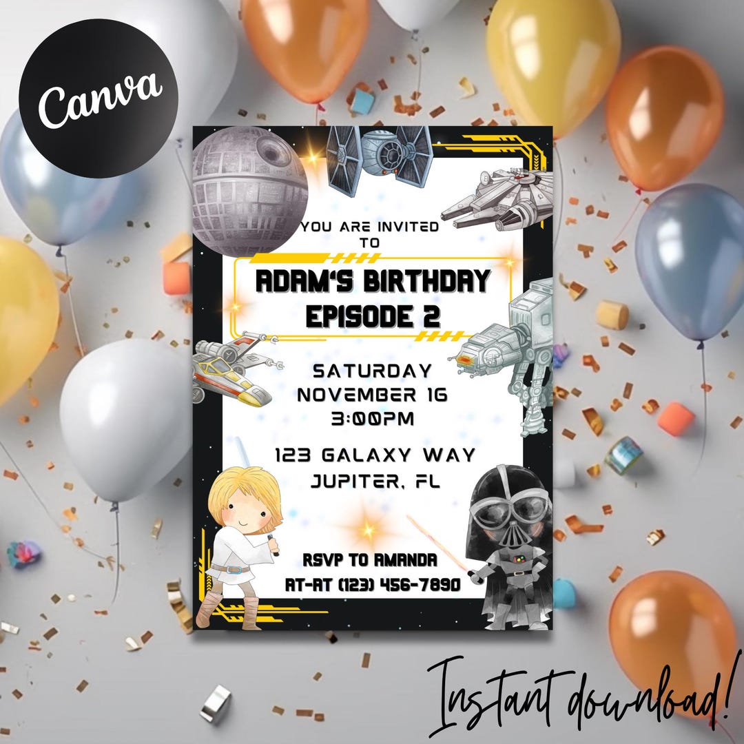 Editable Star Wars Inspired Birthday Invitation Template. Star Ship ...