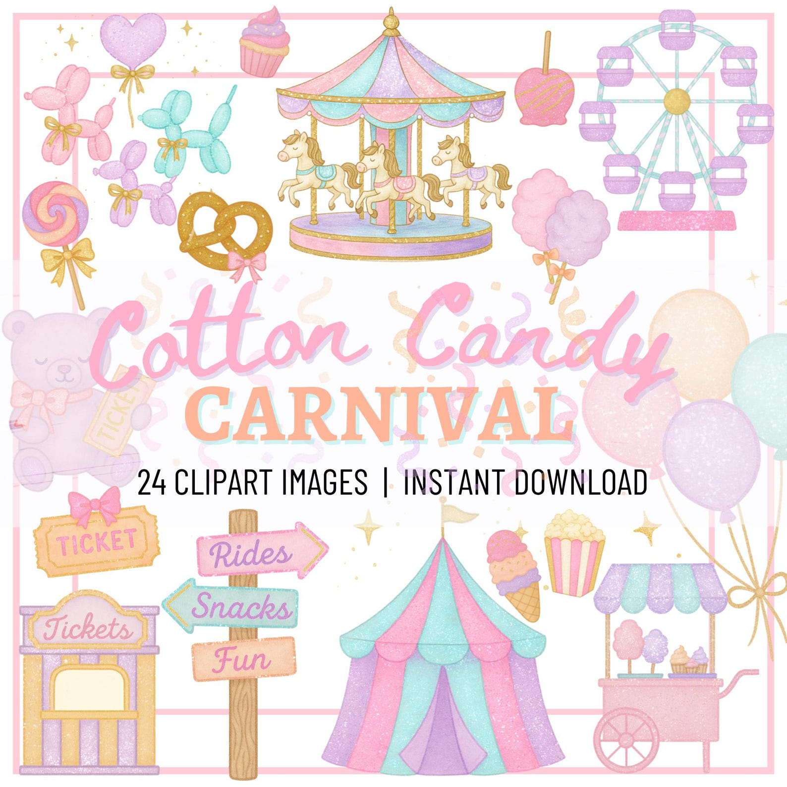 Cotton Candy Carnival Clipart Set | Pastel Fair Clip Art Bundle ...