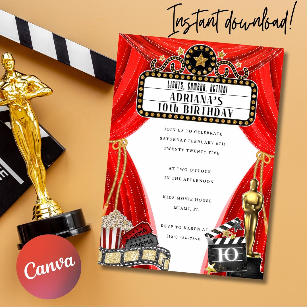 Editable Hollywood Movie Night Invitation Template. Movie Premiere ...