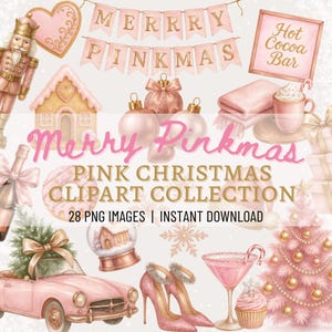 Merry Pinkmas Clipart | Pink Christmas PNG Bundle | Glam Holiday ...