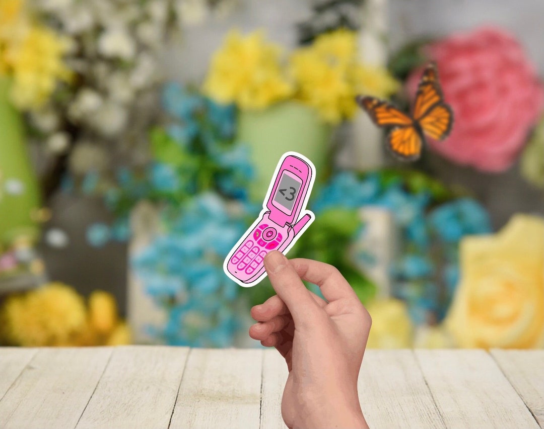 Pink Flip Phone Waterproof Vinyl Sticker Millennial Sticker Etsy