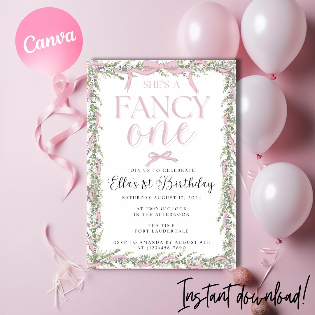 Editable Fancy One Invitation Template. Coquette Digital Invite. Demure ...